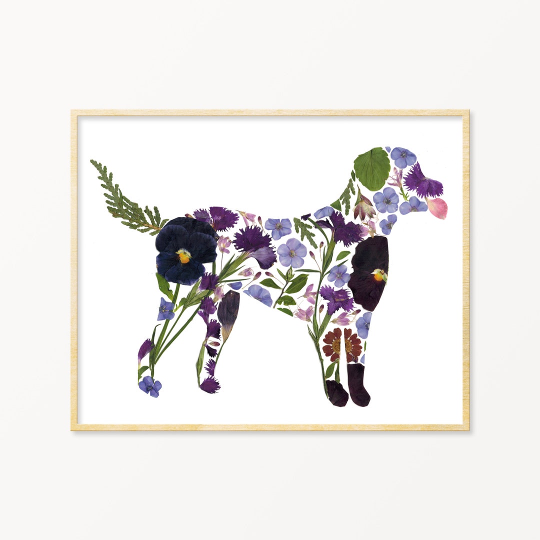 Black Lab Pressed Flower Art Print, Black Labrador Retriever Gifts ...