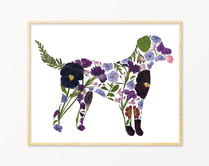 Black Lab Pressed Flower Art Print, Black Labrador Retriever Gifts ...