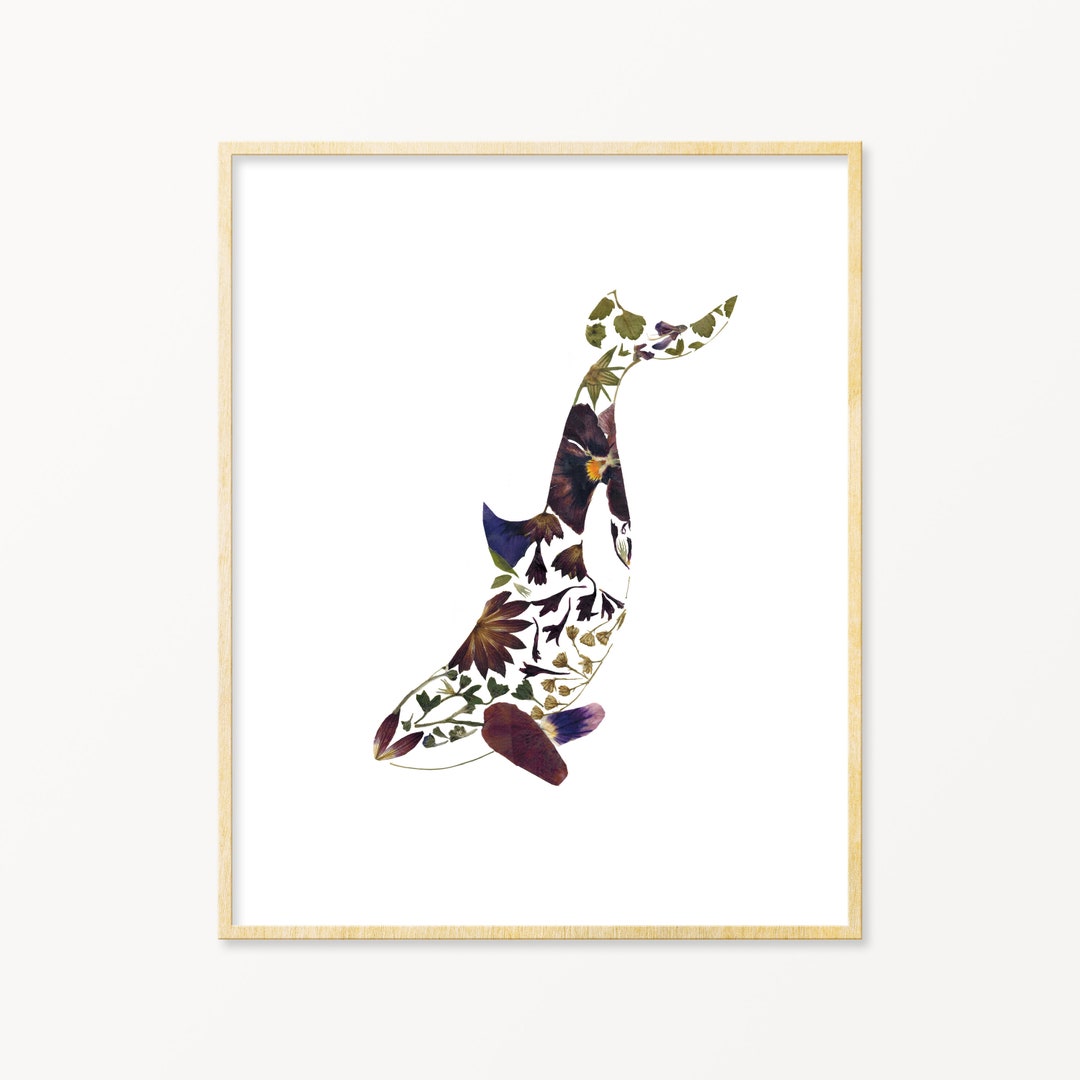 Orca Pressed Flower Art Print, Orca Whale Wall Art, Killer Whale Print ...