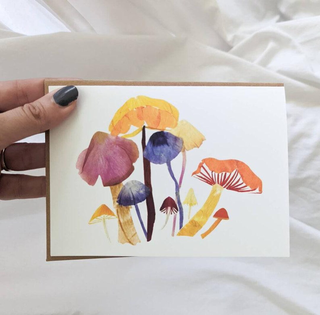 Mushroom Card, Pressed Flower Art Print Greeting Card - Etsy
