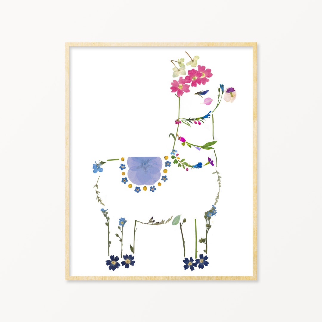 Llama Print, Pressed Flower Art Print, Llama Decor, Llamas Gifts - Etsy