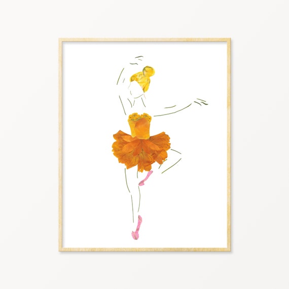 Pressed Flower Ballerina Wall Art Print Personalized Dance | Etsy