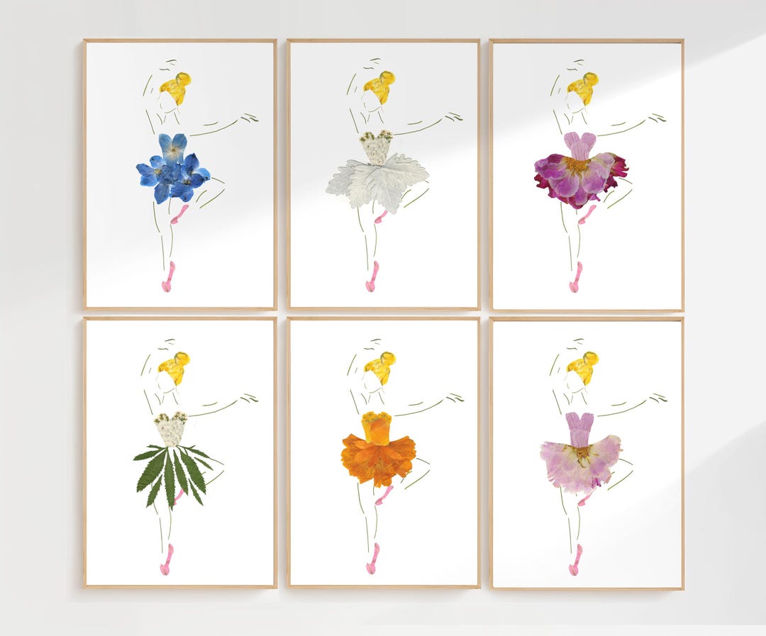 Pressed Flower Ballerina Wall Art Print, Personalized Dance Gifts ...
