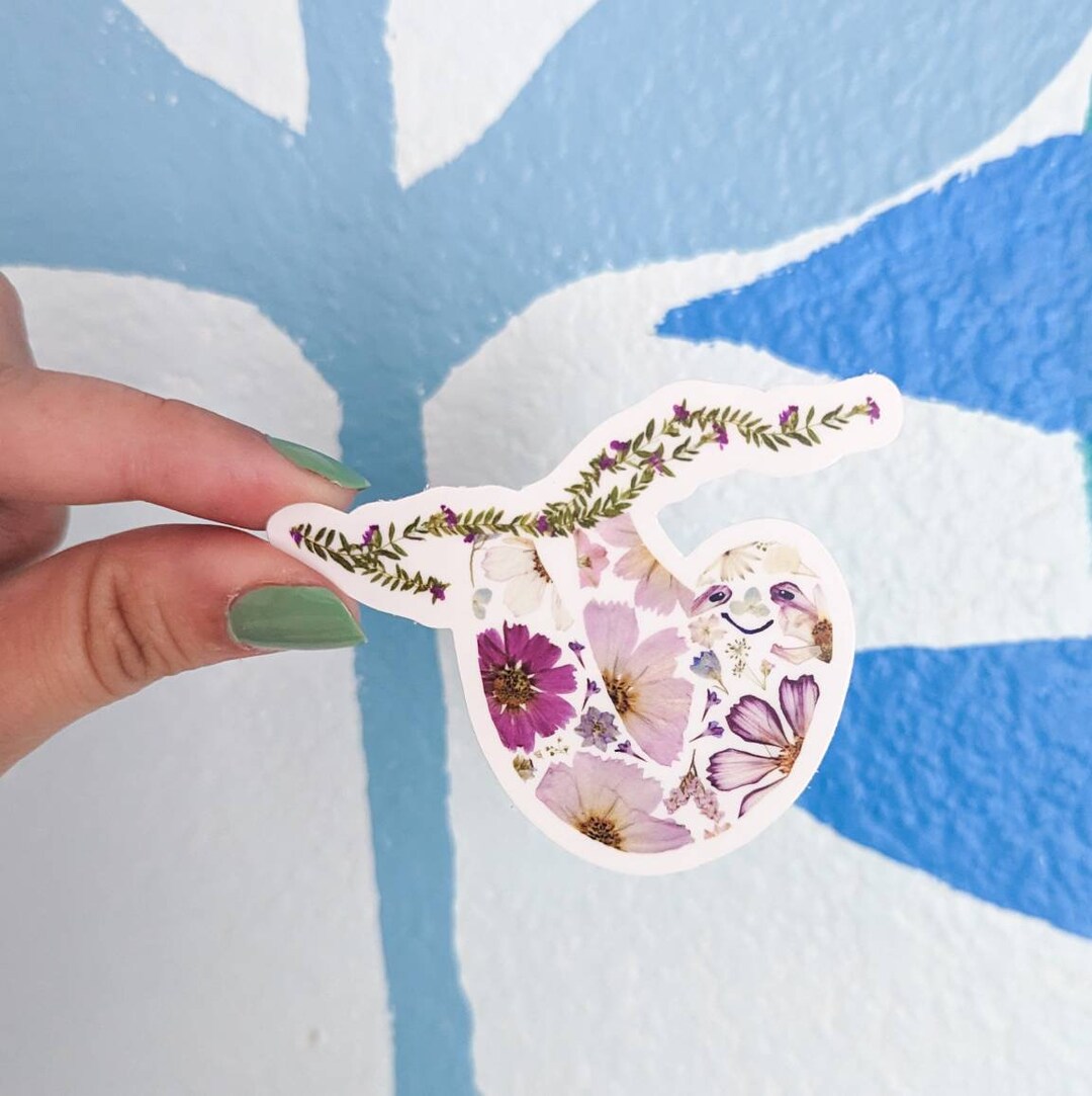 Cute Sloth Sticker, Sloth Stickers, Sloth Stickers Pressed Flower Art ...