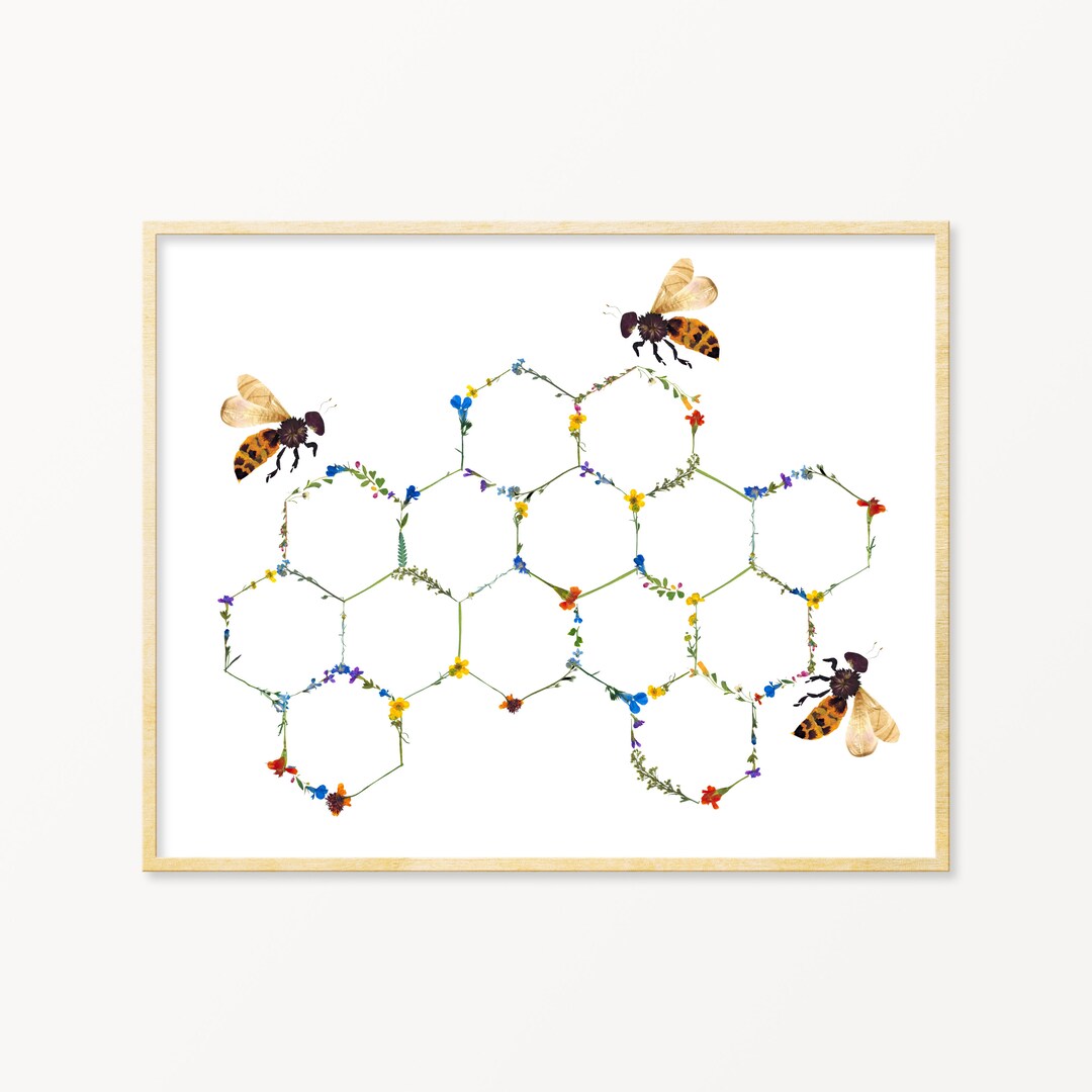 Bee Honeycomb Art Print | Save the Bees | Bee Themed Gift | Queen Bee ...