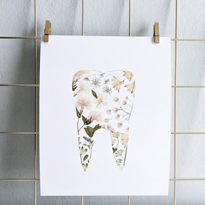 Tooth Art Print, Pressed Flower Art Print, Dental Assistant Gifts ...