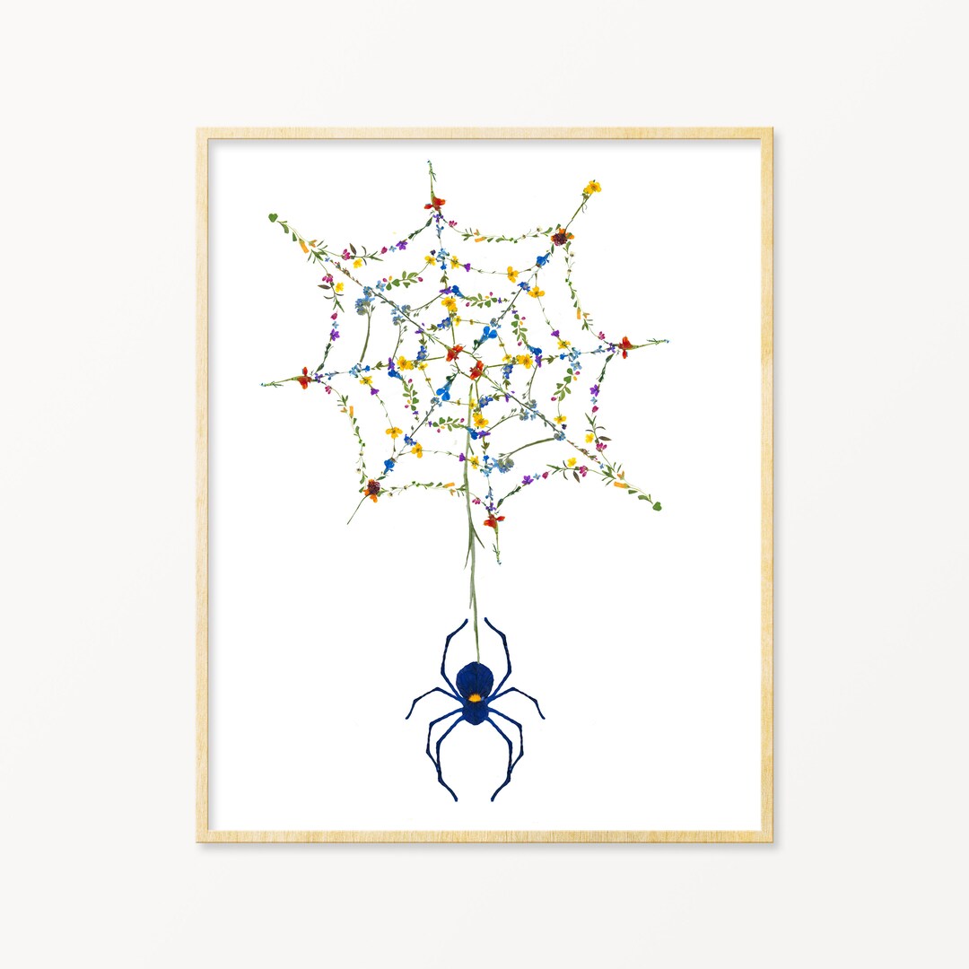 Spider and Spider Web, Spiders, Fall Decor, Pressed Flower Art Print - Etsy