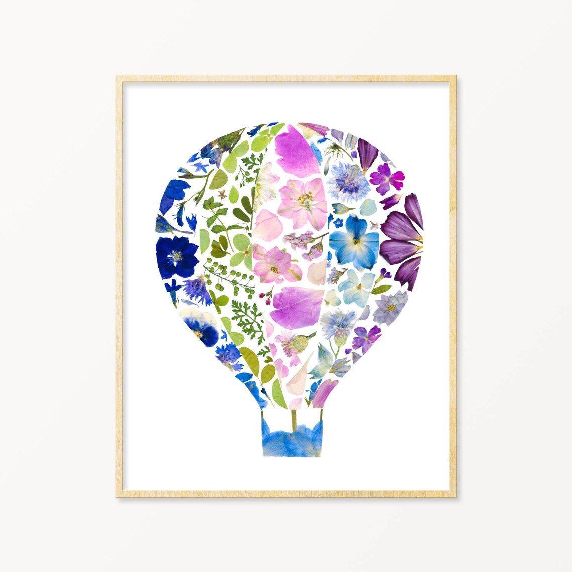 Hot Air Balloon Print | Pressed Flower Art Print | - Etsy