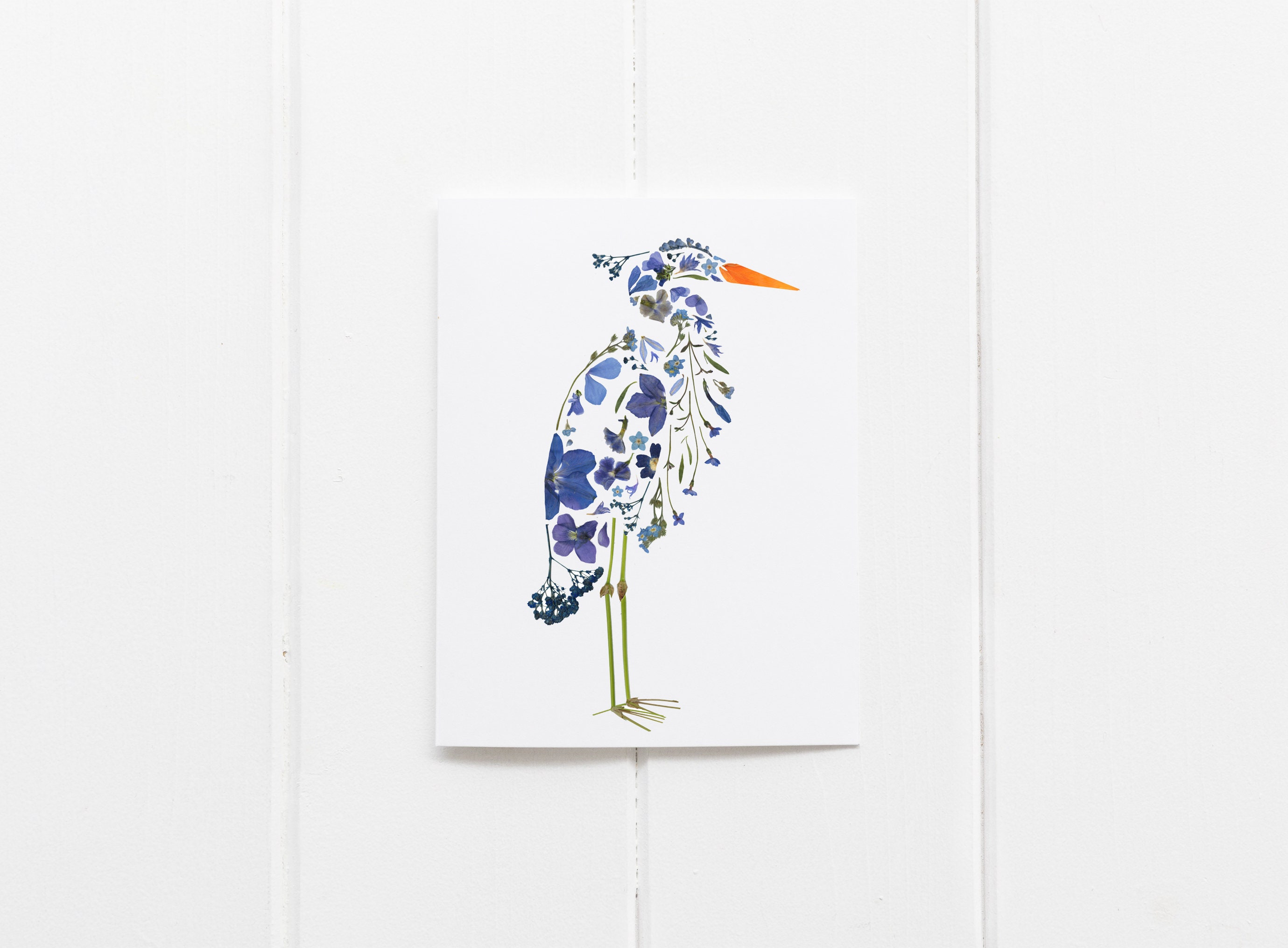 Great Blue Heron Cards, Pressed Flower Art Print Greeting Card - Etsy