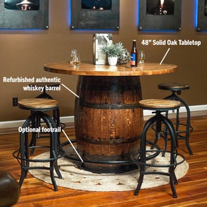 Standard Whiskey Barrel Pub Table, Counter Height Solid Wood Top ...
