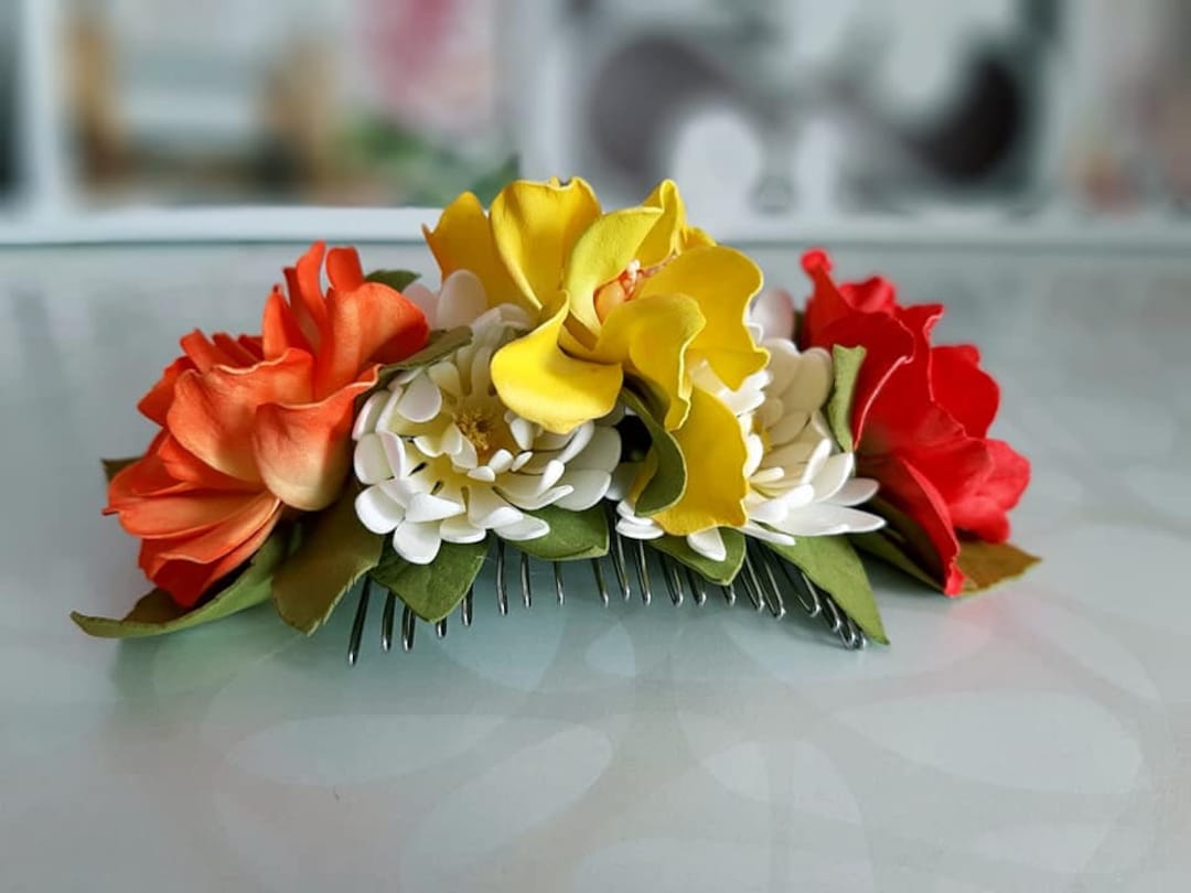 Yellow Flower Hair Piece, Wedding Floral Hair Comb, Yellow Hair Flower ...