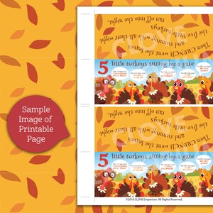 Thanksgiving Printable, INSTANT DIGITAL DOWNLOAD, 5 Little Turkeys Bag ...
