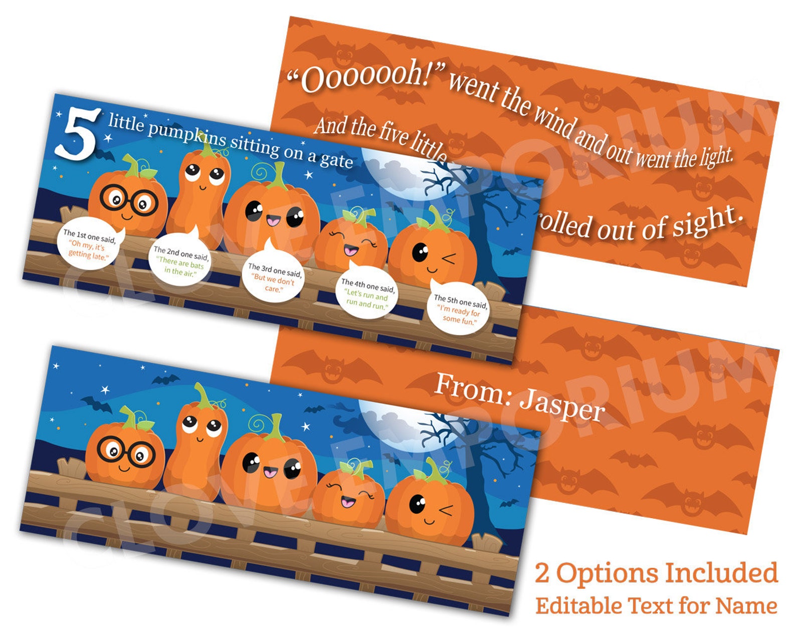 5 Little Pumpkins Bag Topper, DIGITAL EDITABLE DOWNLOAD, Halloween ...