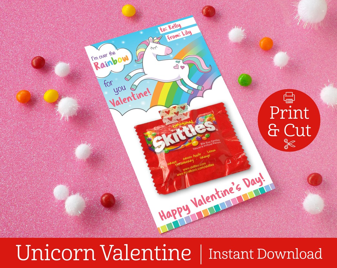 Rainbow Unicorn Valentines, INSTANT EDITABLE DOWNLOAD, Unicorn ...
