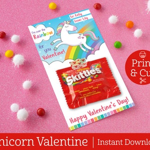 Rainbow Unicorn Valentines, INSTANT EDITABLE DOWNLOAD, Unicorn ...