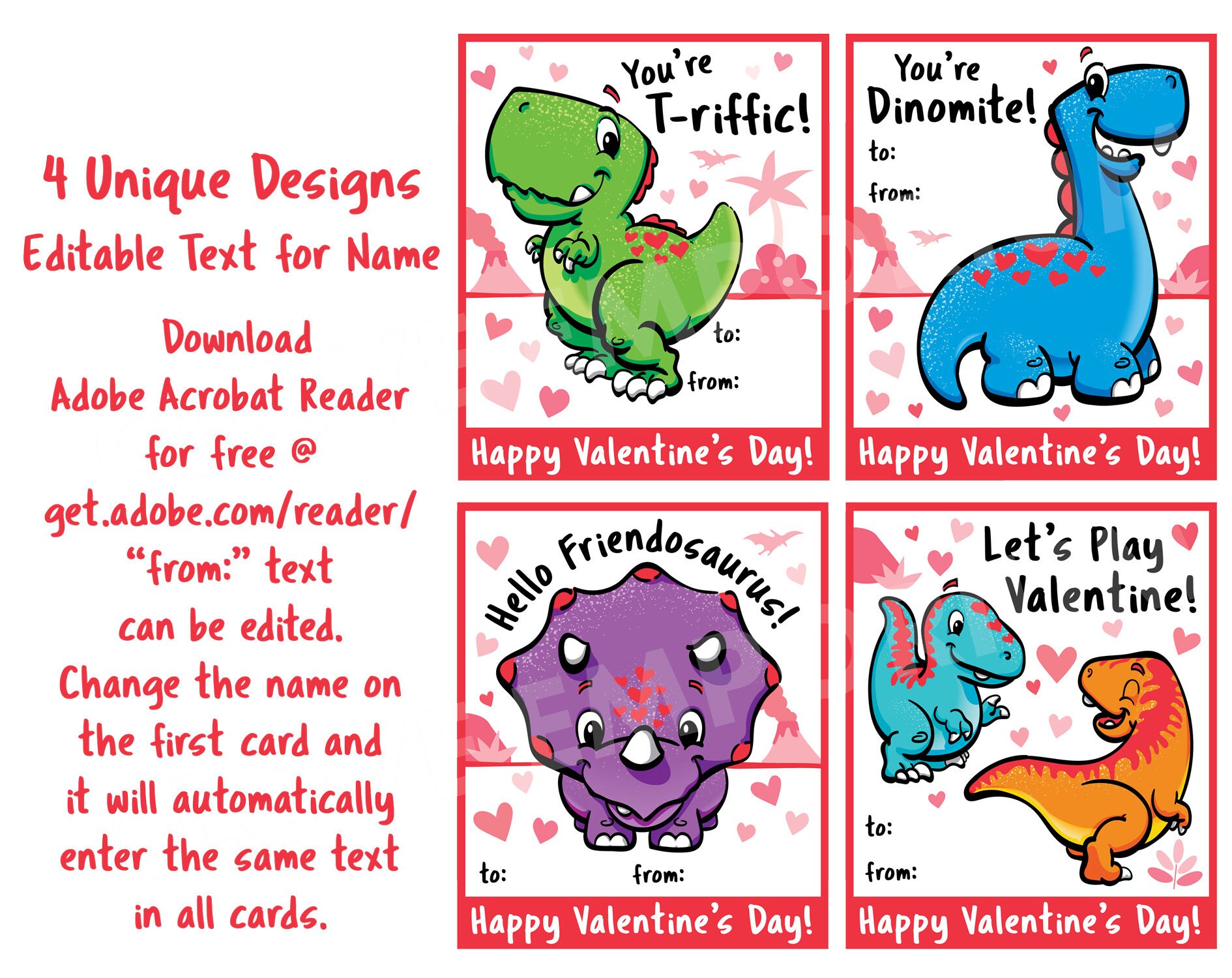 Dinosaur Valentine INSTANT EDITABLE DOWNLOAD Kids Dinosaur - Etsy