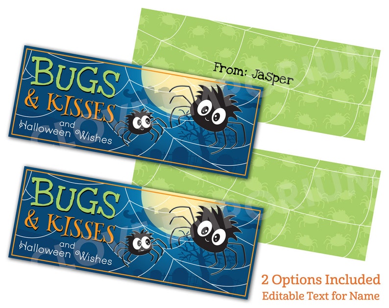 Bugs and Kisses Bag Topper, INSTANT EDITABLE DOWNLOAD, Halloween Treat ...