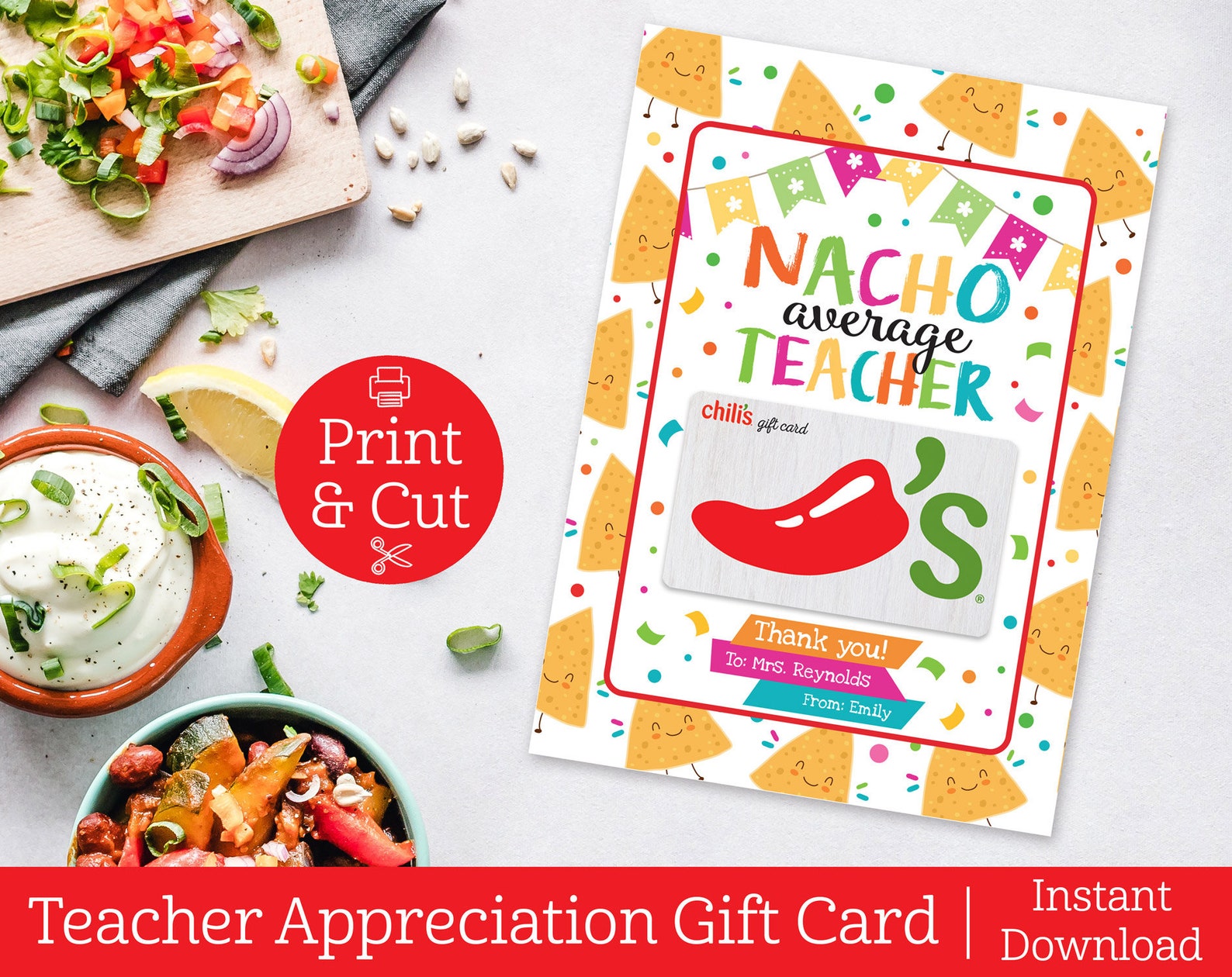 Nacho Average Teacher Gift Card Holder, DIGITAL EDITABLE DOWNLOAD ...