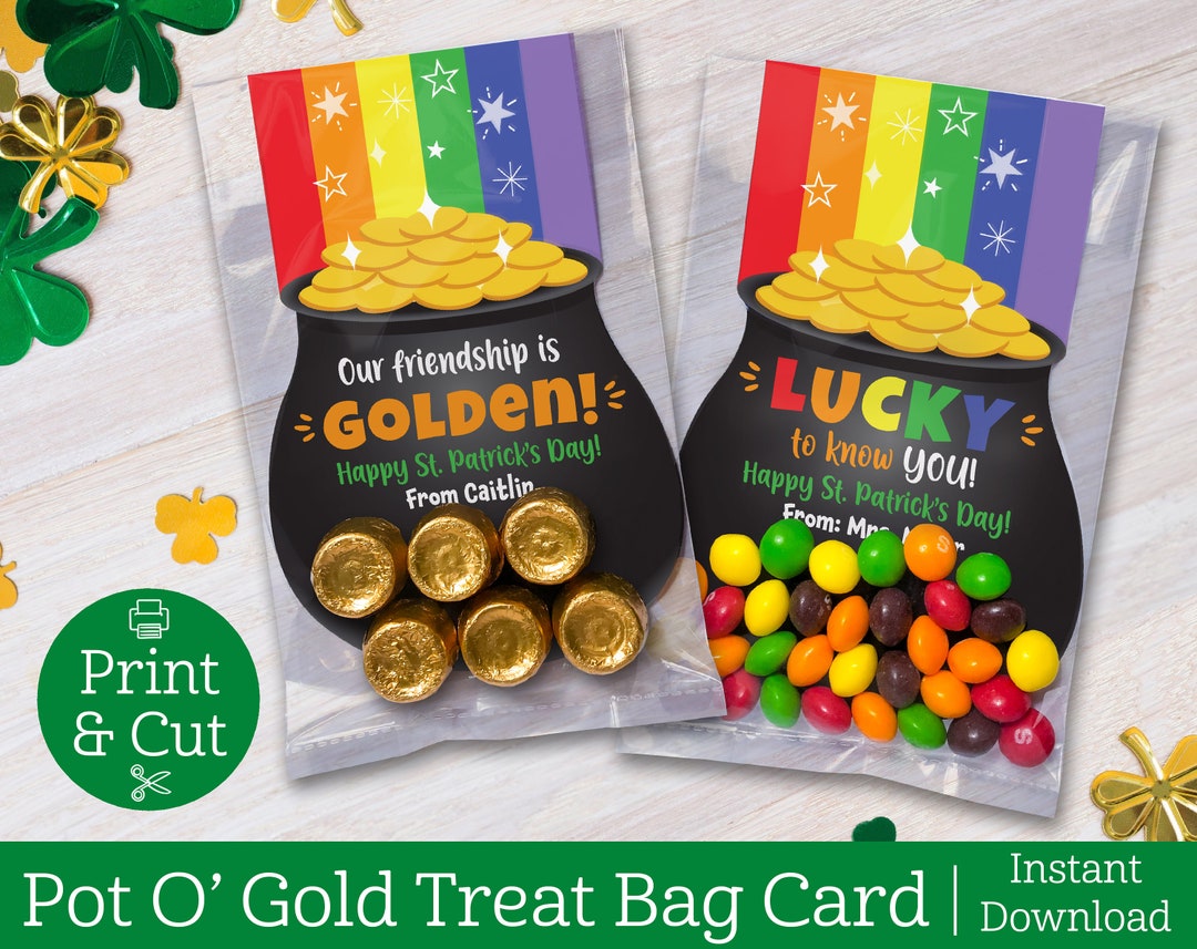 Pot of Gold Rainbow Gift Tags, INSTANT EDITABLE DOWNLOAD, St Patricks ...
