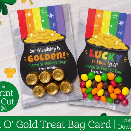 Editable St. Patrick's Day Pot of Gold Rainbow Gift Tag | Etsy