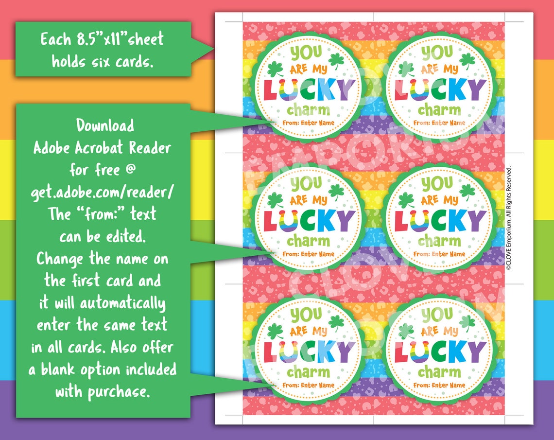 Lucky Charm Tag INSTANT EDITABLE DOWNLOAD St. Patricks Day - Etsy