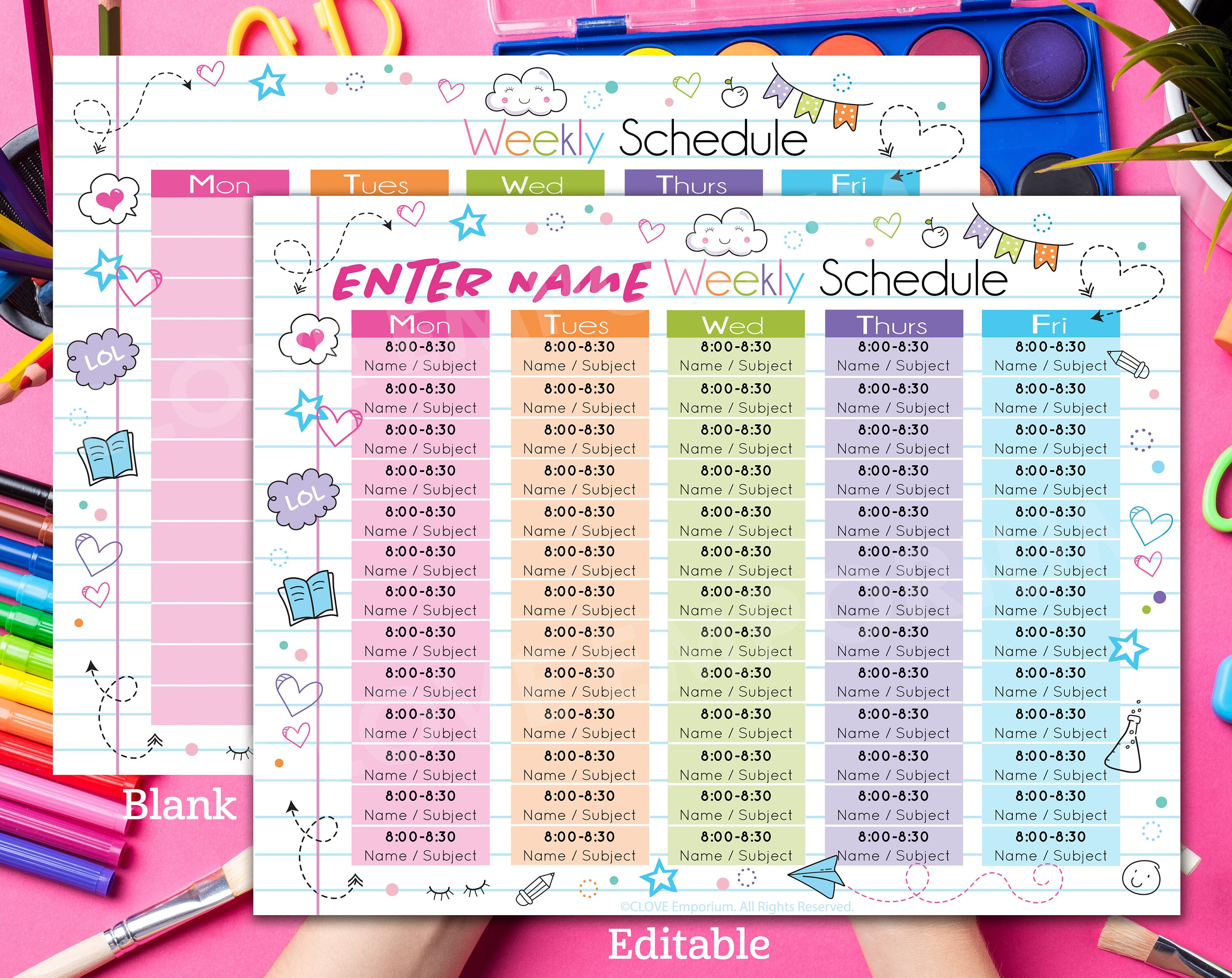 Kids Weekly Schedule DIGITAL EDITABLE DOWNLOAD Hourly Weekly - Etsy