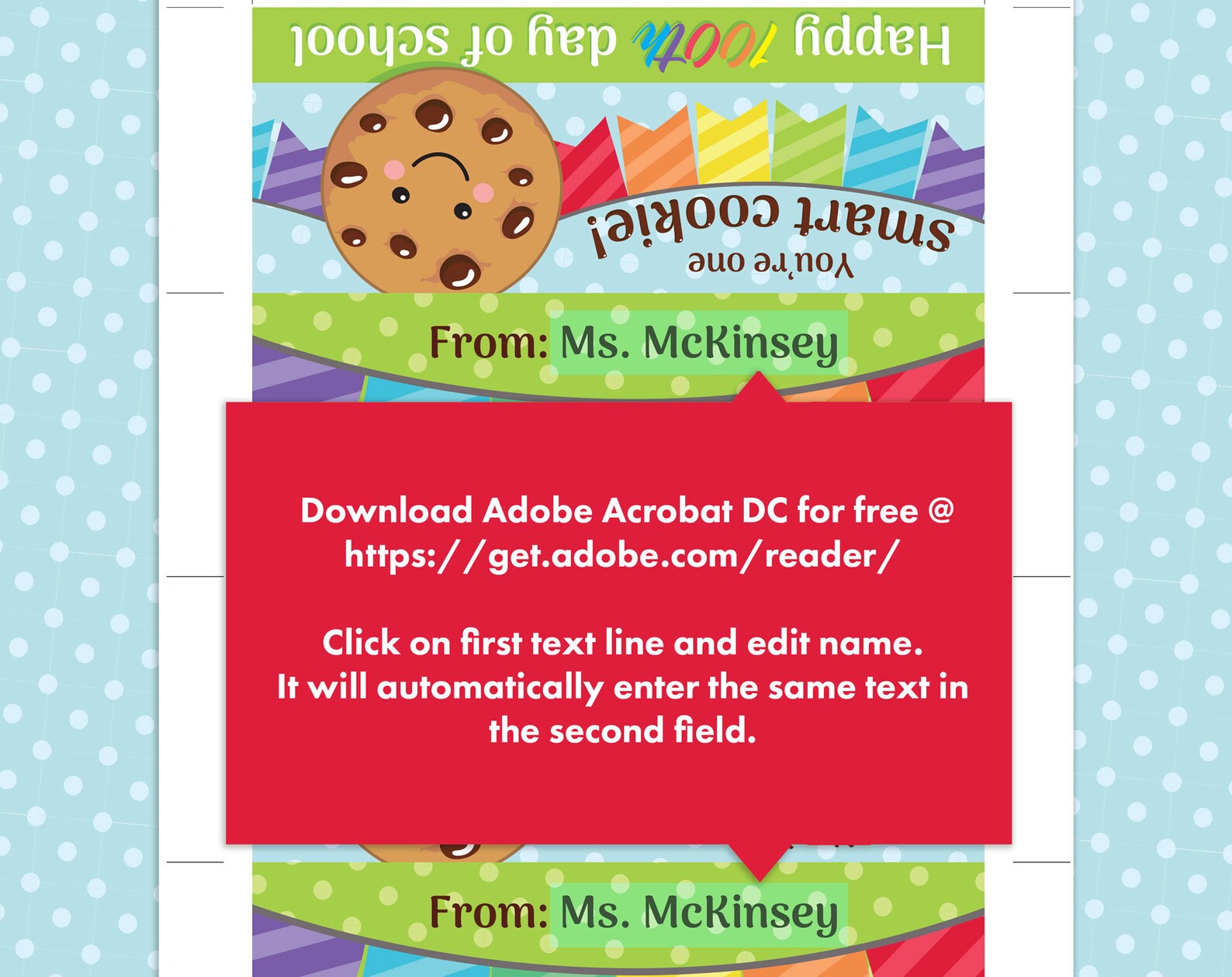 100th Day of School Bag Topper, INSTANT EDITABLE DOWNLOAD, 100 Days ...