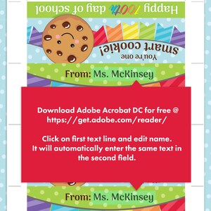 100th Day of School Bag Topper, INSTANT EDITABLE DOWNLOAD, 100 Days ...