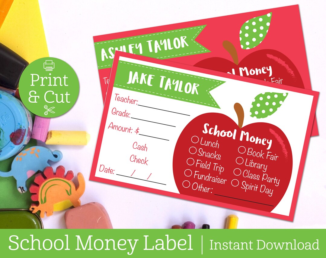 School Money Labels, DIGITAL EDITABLE DOWNLOAD, Personalized Money ...