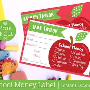 School Money Labels, DIGITAL EDITABLE DOWNLOAD, Personalized Money ...