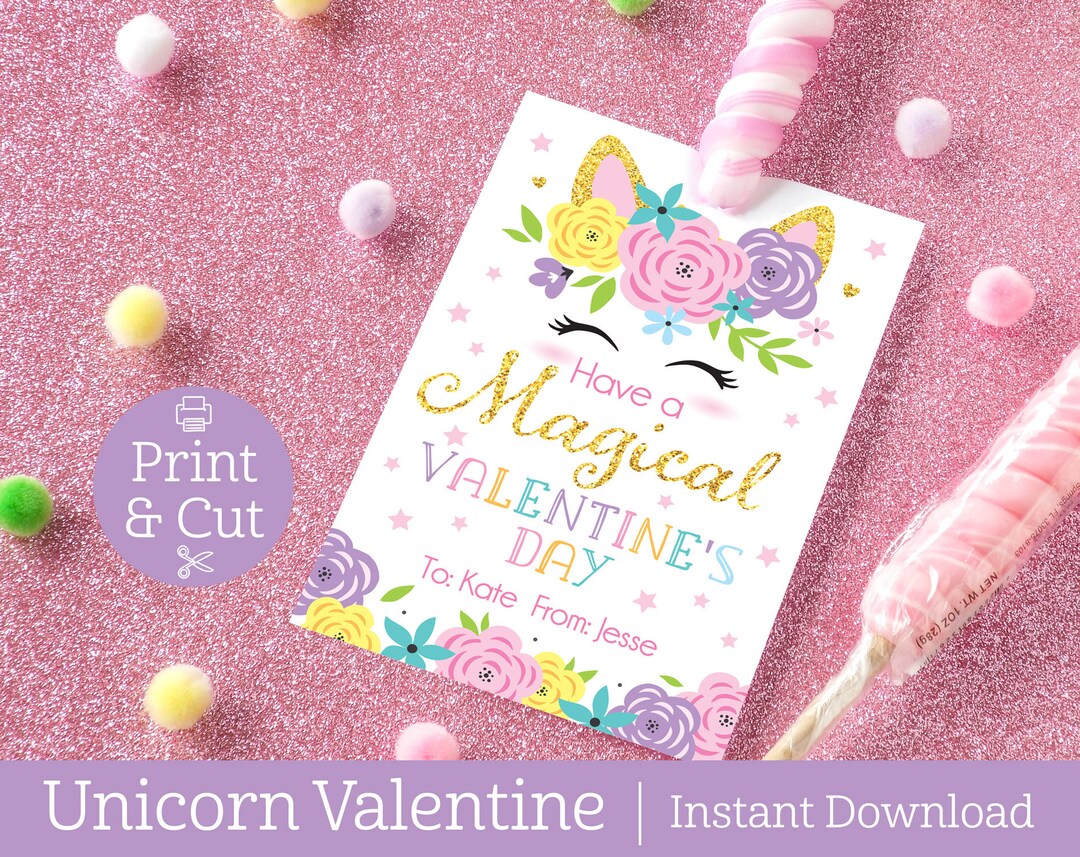 Unicorn Valentines, INSTANT EDITABLE DOWNLOAD, Unicorn, Valentine's Day ...