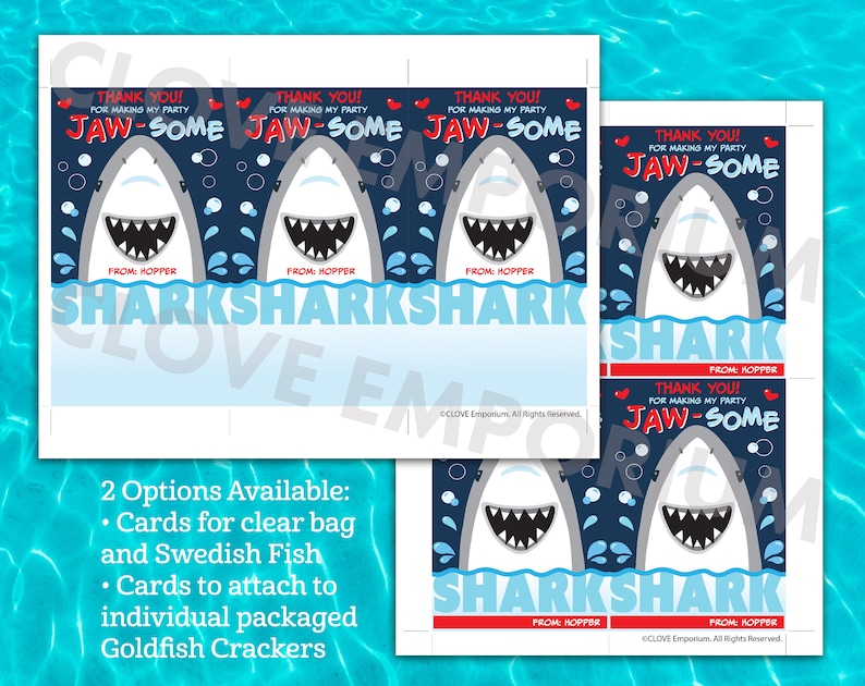 Shark Birthday Favor, INSTANT EDITABLE DOWNLOAD, Jaw-some, Shark ...