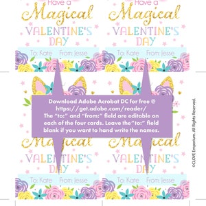 Unicorn Valentines, INSTANT EDITABLE DOWNLOAD, Unicorn, Valentine's Day ...