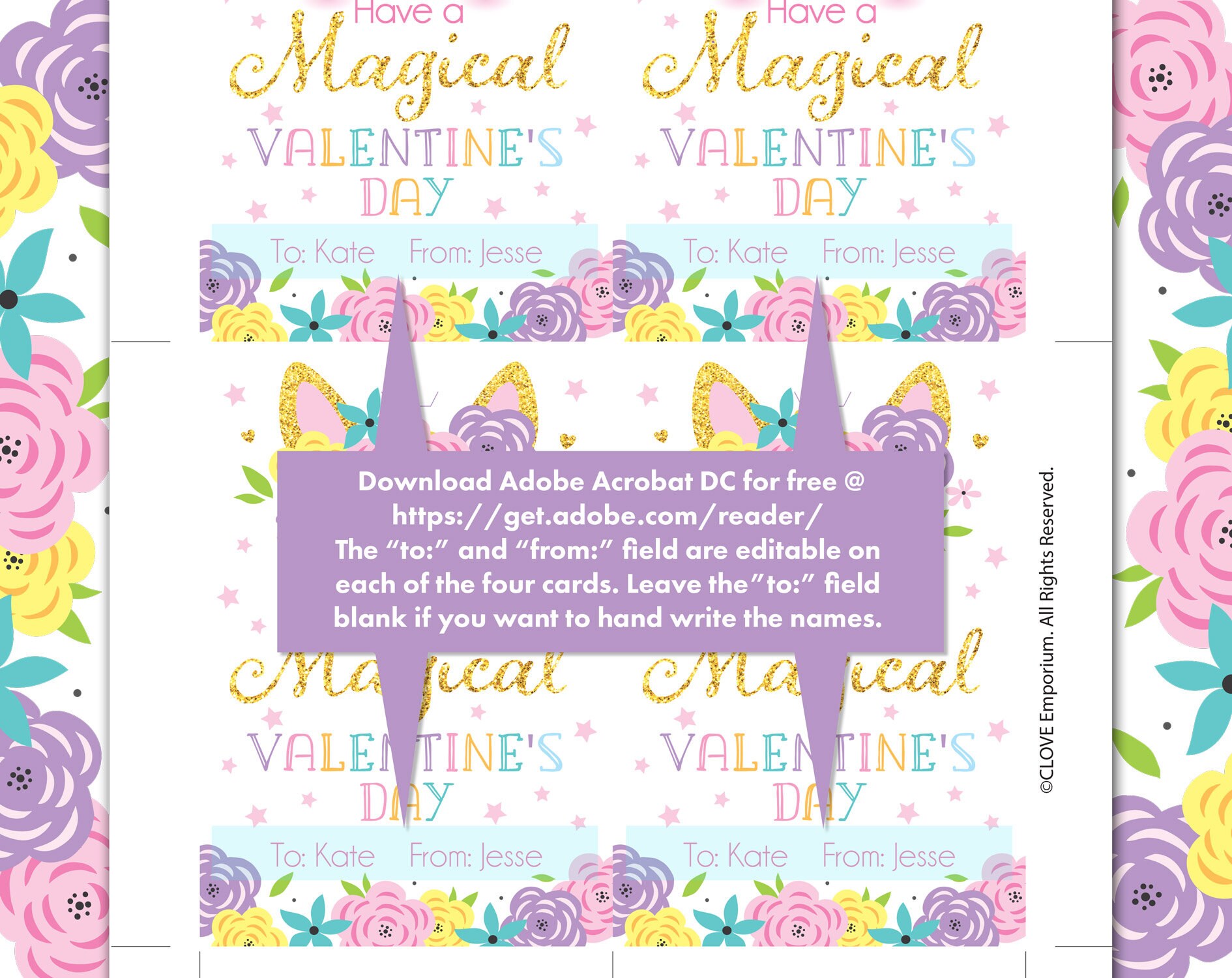 Unicorn Valentines INSTANT EDITABLE DOWNLOAD Unicorn - Etsy
