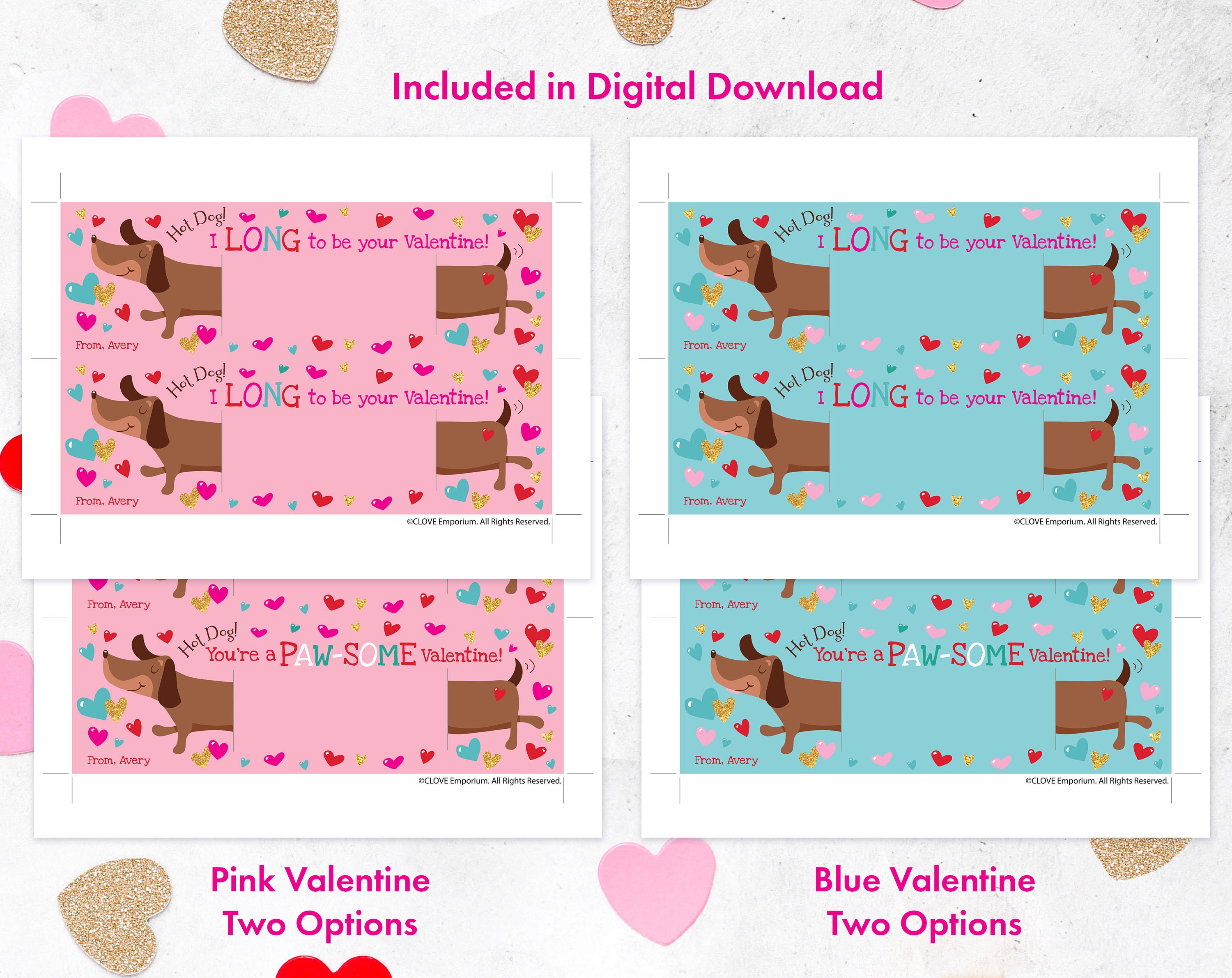 Dog Valentine, INSTANT EDITABLE DOWNLOAD, Ruler Valentine, Dachshund ...