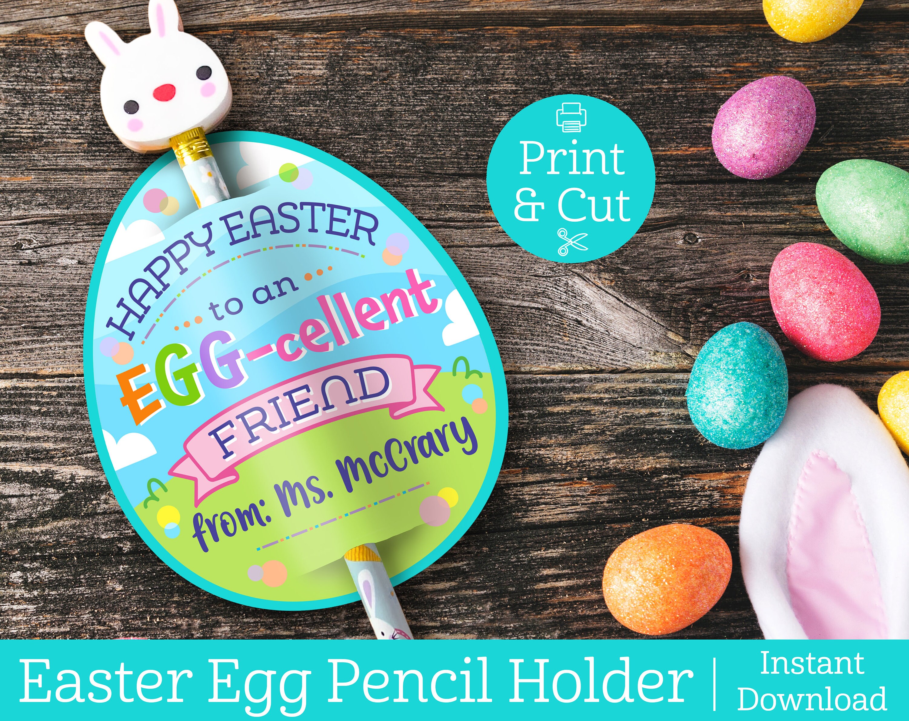Egg-cellent Friend Digital Editable Download Easter Pencil - Etsy