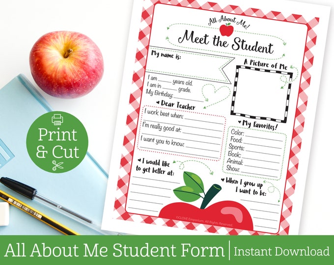 All About Me Student Questionnaire DIGITAL DOWNLOAD Student - Etsy