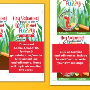 Worm Valentine Cards, DIGITAL EDITABLE DOWNLOAD, Gummy Worm Valentines ...