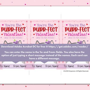 Kitten Valentine's Day Cards, DIGITAL EDITABLE DOWNLOAD, Classroom ...