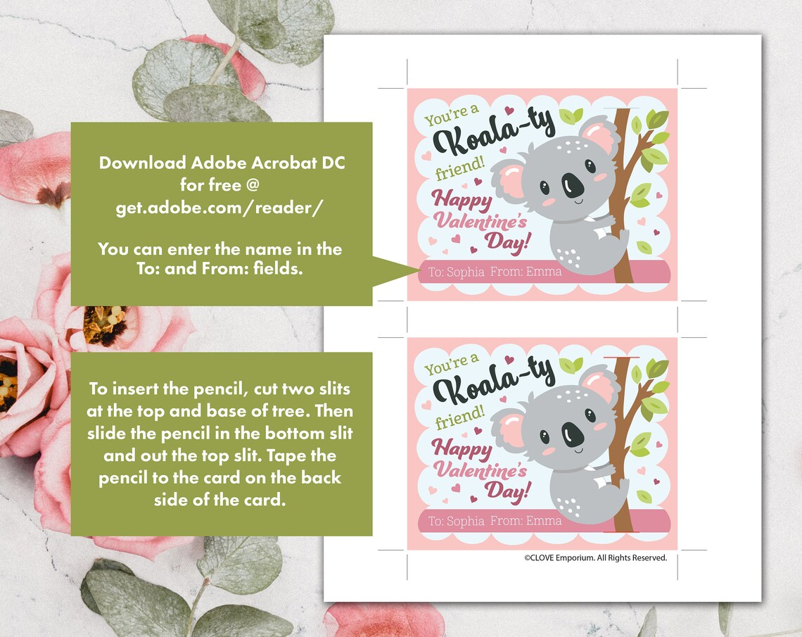 Koala Valentines Day Cards INSTANT EDITABLE DOWNLOAD - Etsy