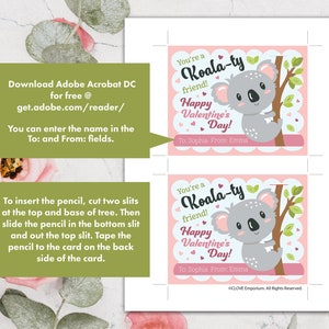 Koala Valentines Day Cards, INSTANT EDITABLE DOWNLOAD, Classroom ...