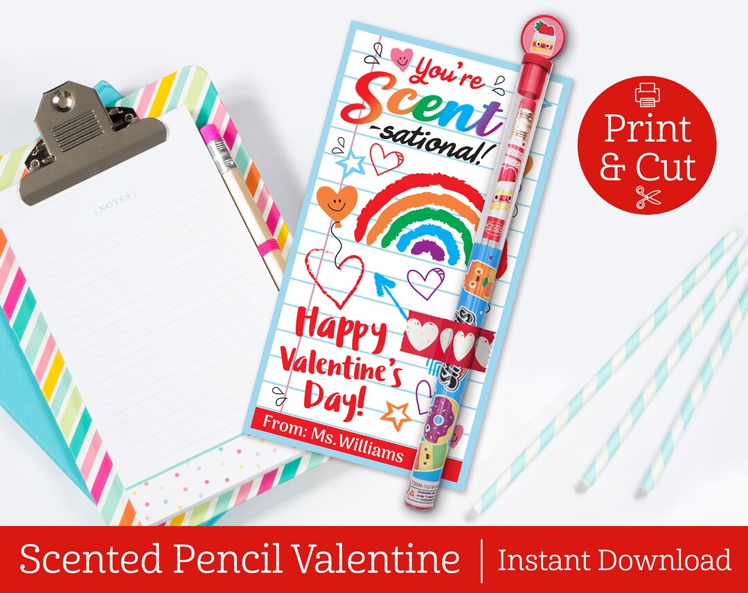 Pencil Valentines Card, INSTANT EDITABLE DOWNLOAD, Valentine Day Card ...