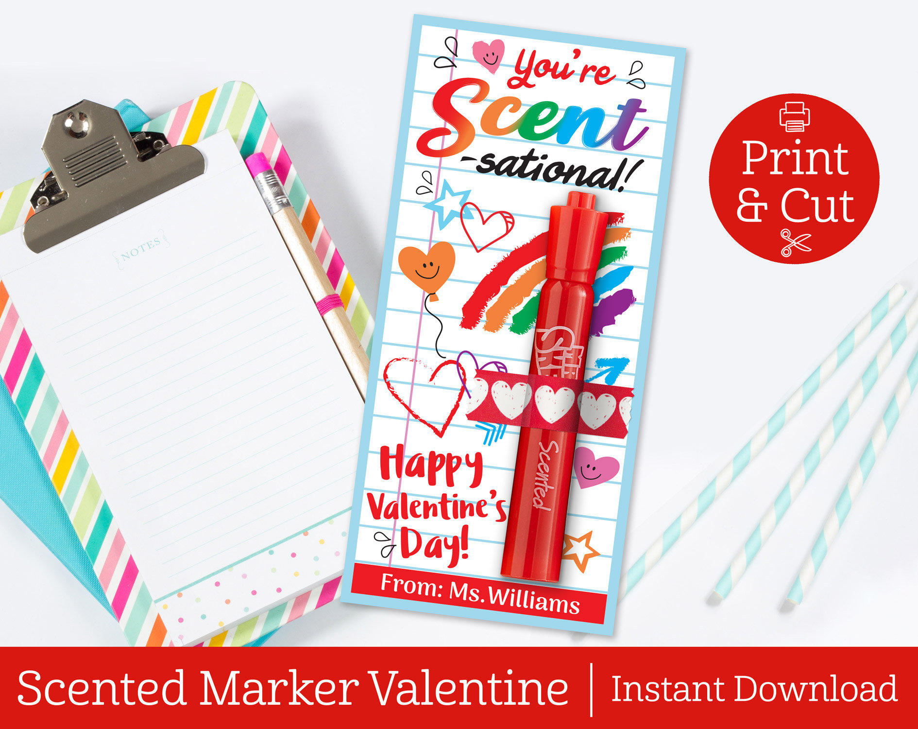 Scented Marker Valentines Card, DIGITAL EDITABLE DOWNLOAD, Scent ...