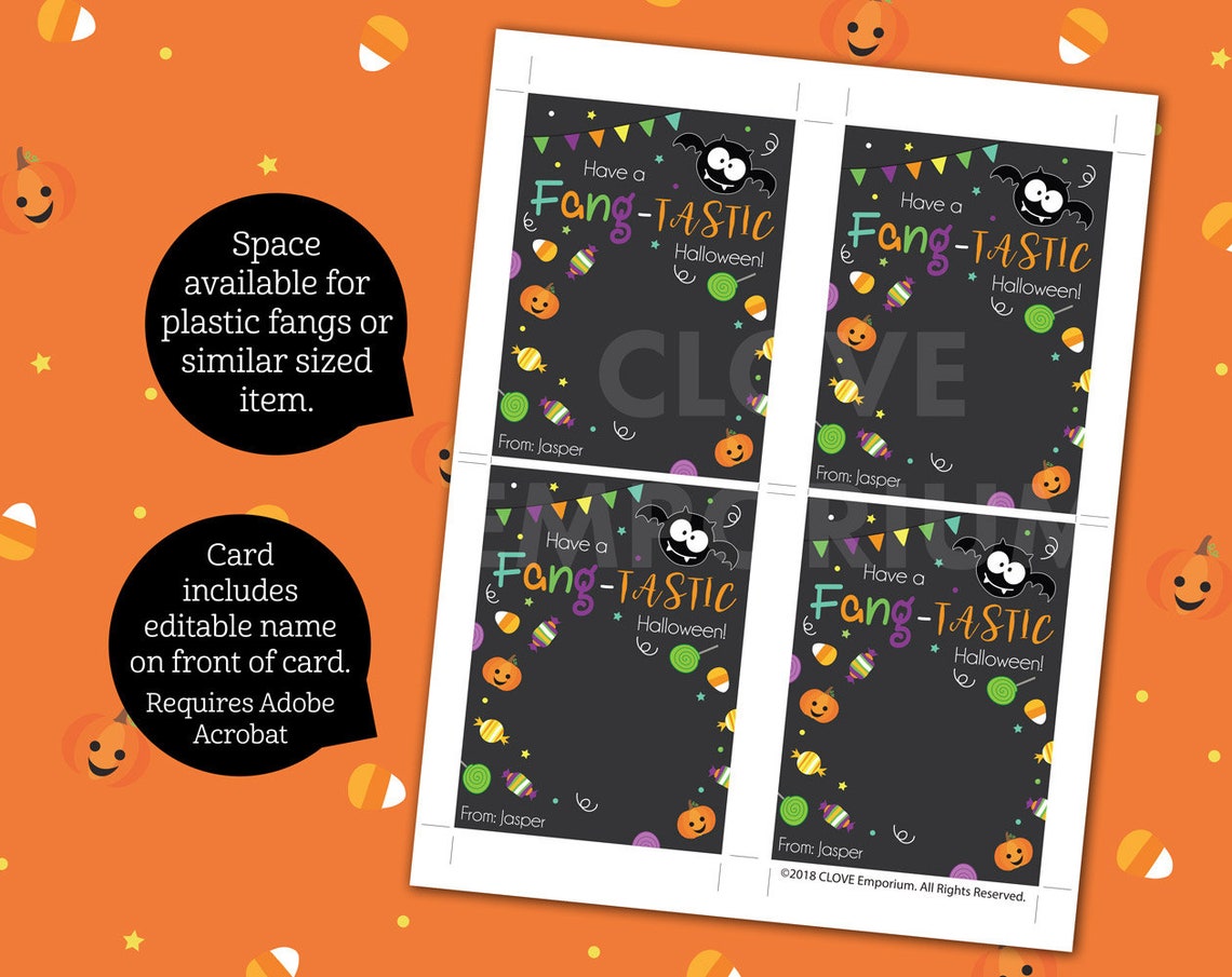 Fang-tastic Halloween Card Instant Editable Download | Etsy