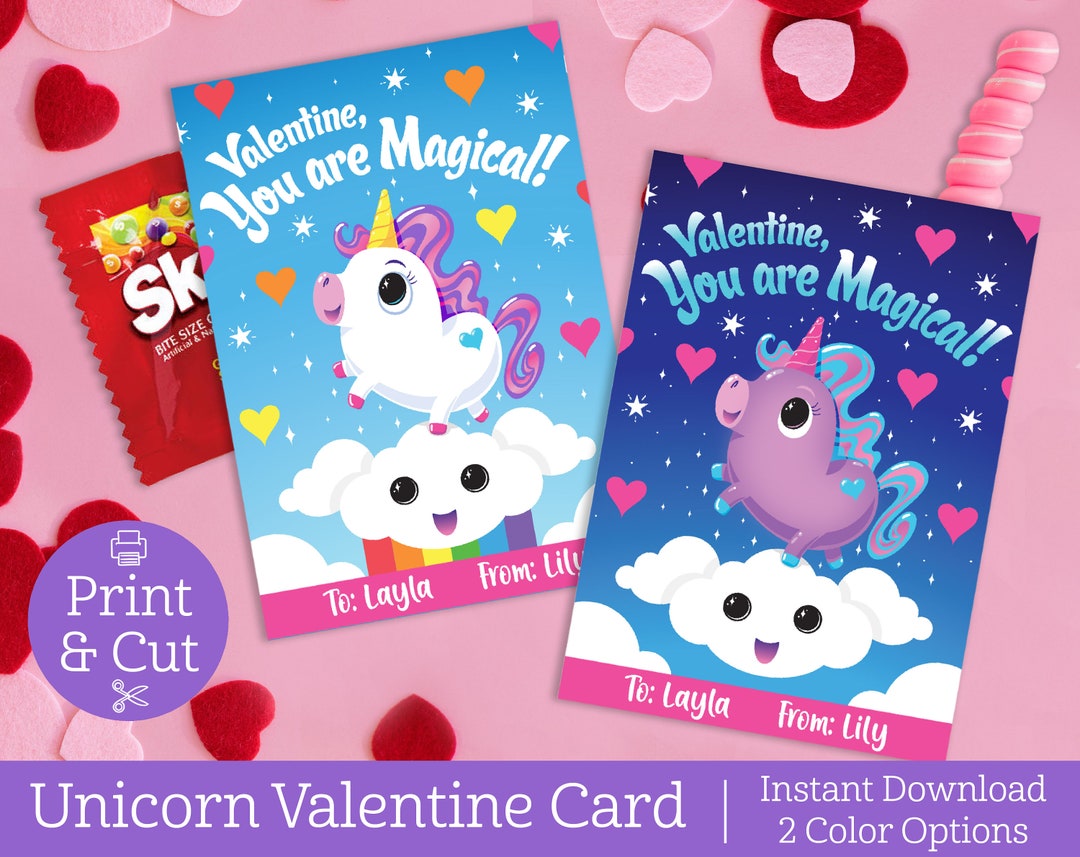 Unicorn Valentine Card, INSTANT EDITABLE DOWNLOAD, Unicorn, Valentines ...