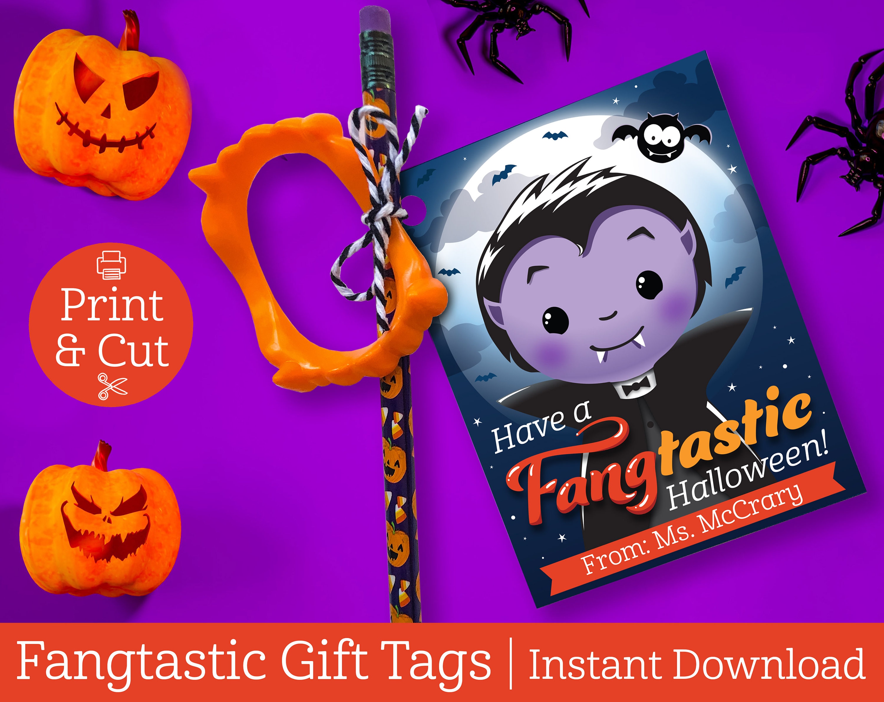 Fangtastic Halloween Tag, Digital Editable Download, Vampire, Halloween ...