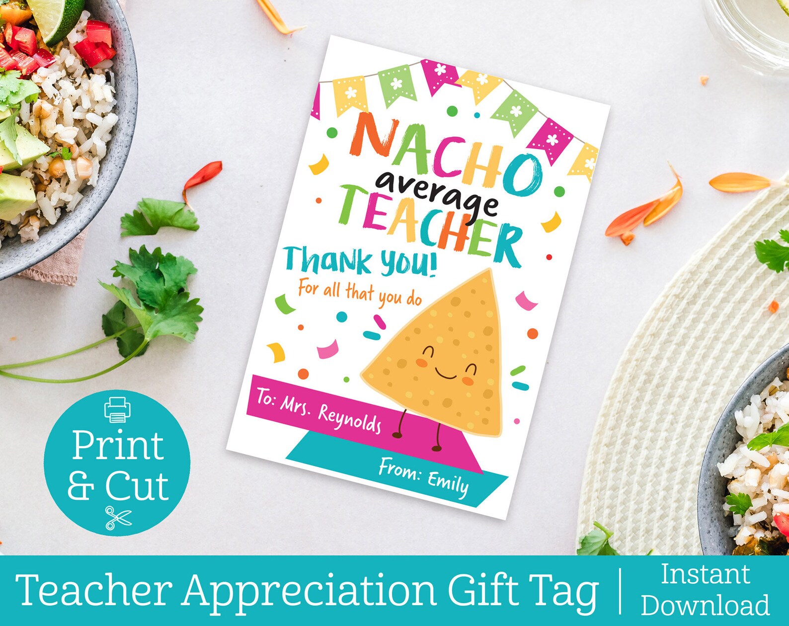 Nacho Average Teacher,instant EDITABLE DOWNLOAD, Teacher Thank You Card ...