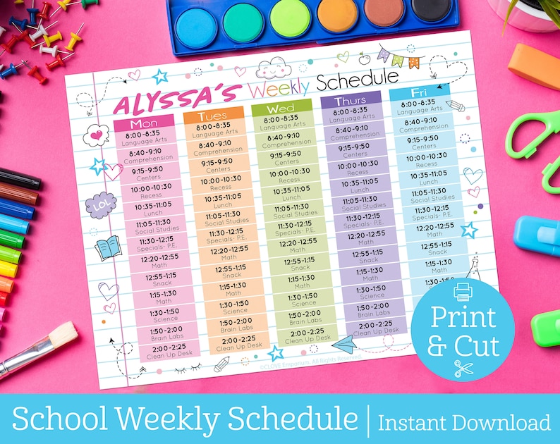 Kids Weekly Schedule DIGITAL EDITABLE DOWNLOAD Hourly Weekly - Etsy