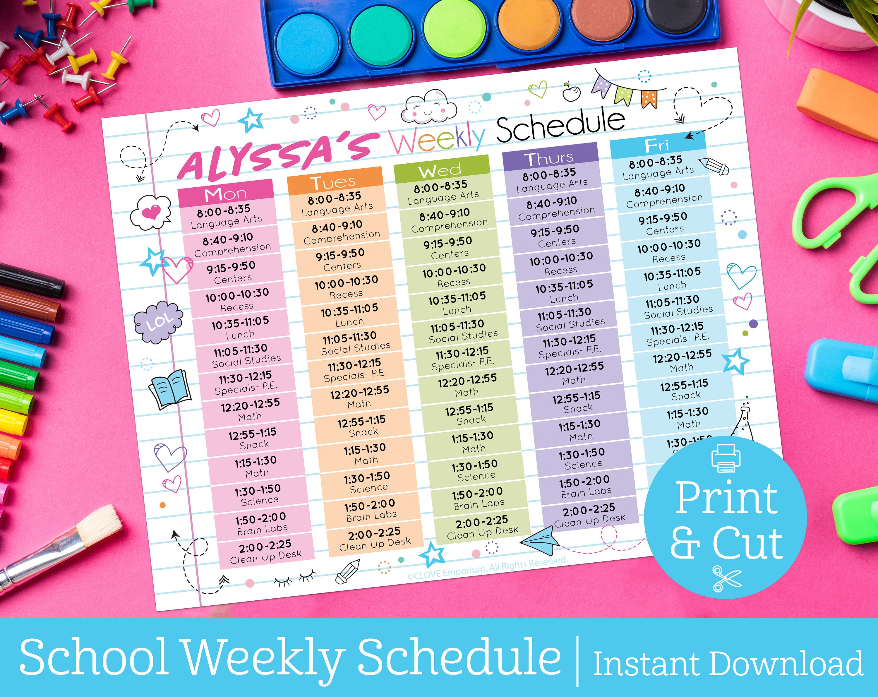 Kids Weekly Schedule DIGITAL EDITABLE DOWNLOAD Hourly Weekly - Etsy