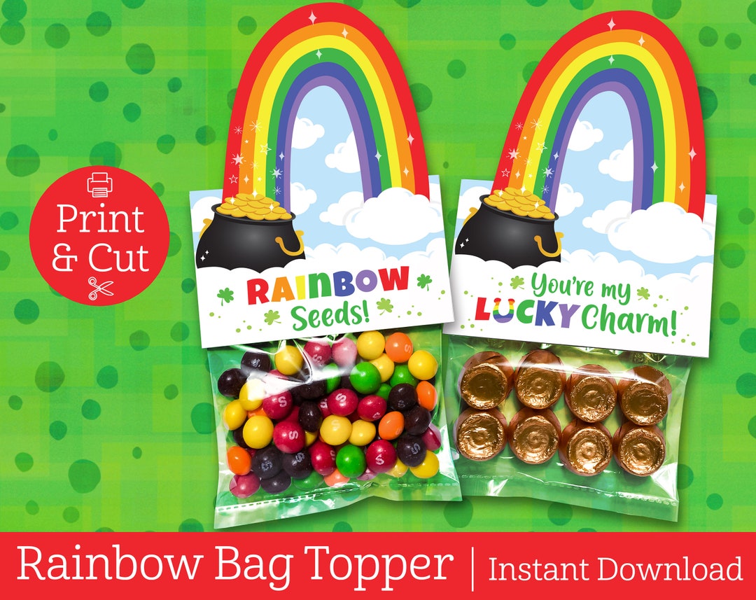 Lucky Charm Bag Topper, Rainbow Seeds, INSTANT EDITABLE DOWNLOAD, St ...